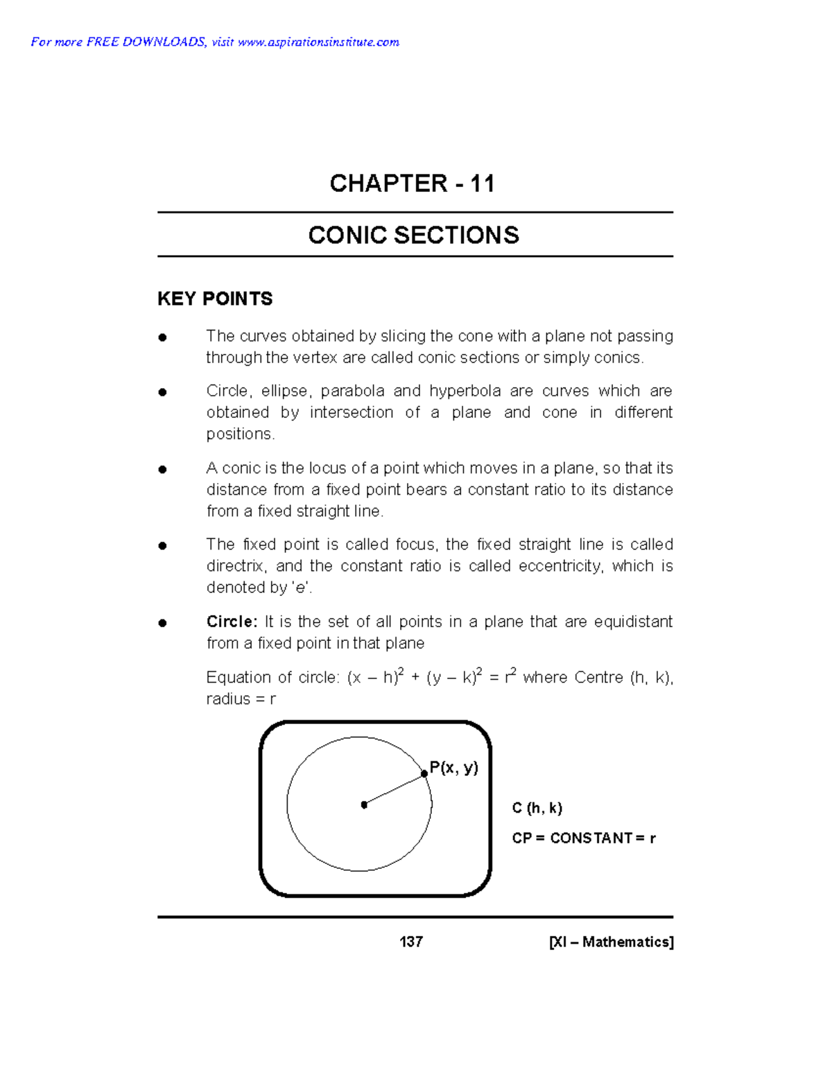 11 Maths Conic Sections Notes Assignments - CHAPTER - 11 CONIC SECTIONS ...
