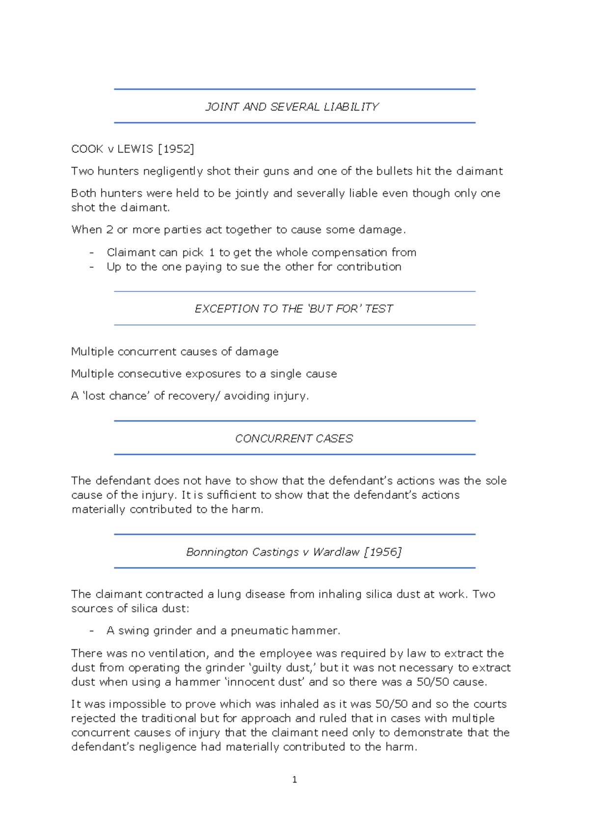 Joint AND Several Liability - JOINT AND SEVERAL LIABILITY COOK v LEWIS ...