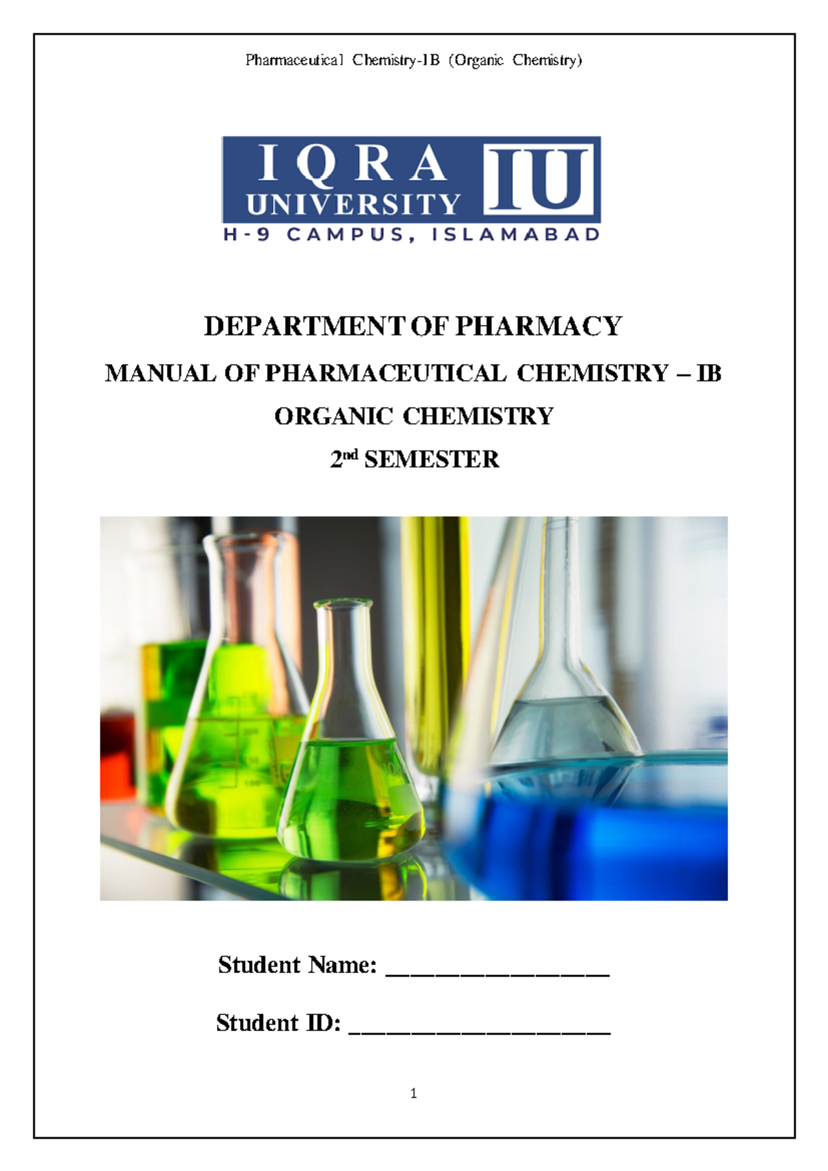 Organic Chemistry - 2nd Semester Lab Manual - DEPARTMENT OF PHARMACY ...
