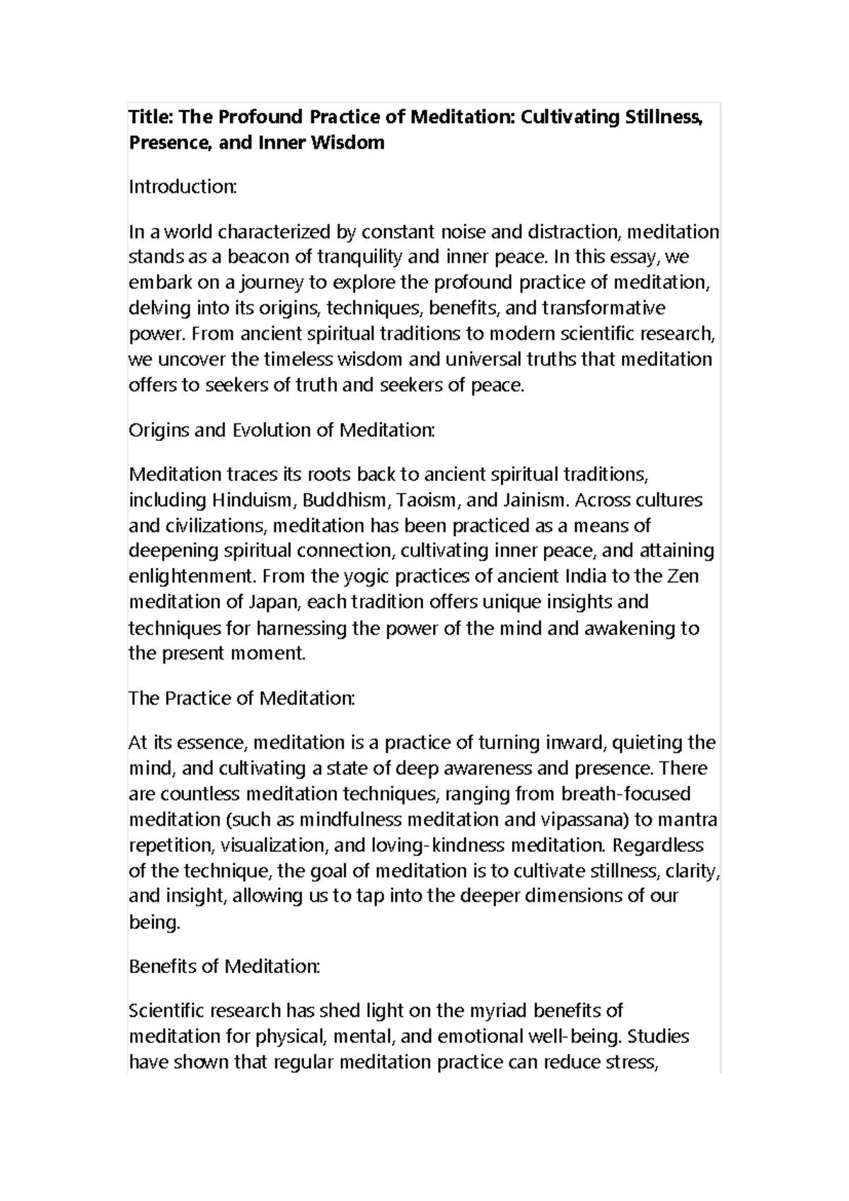Meditation - In this essay, we embark on a journey to explore the ...