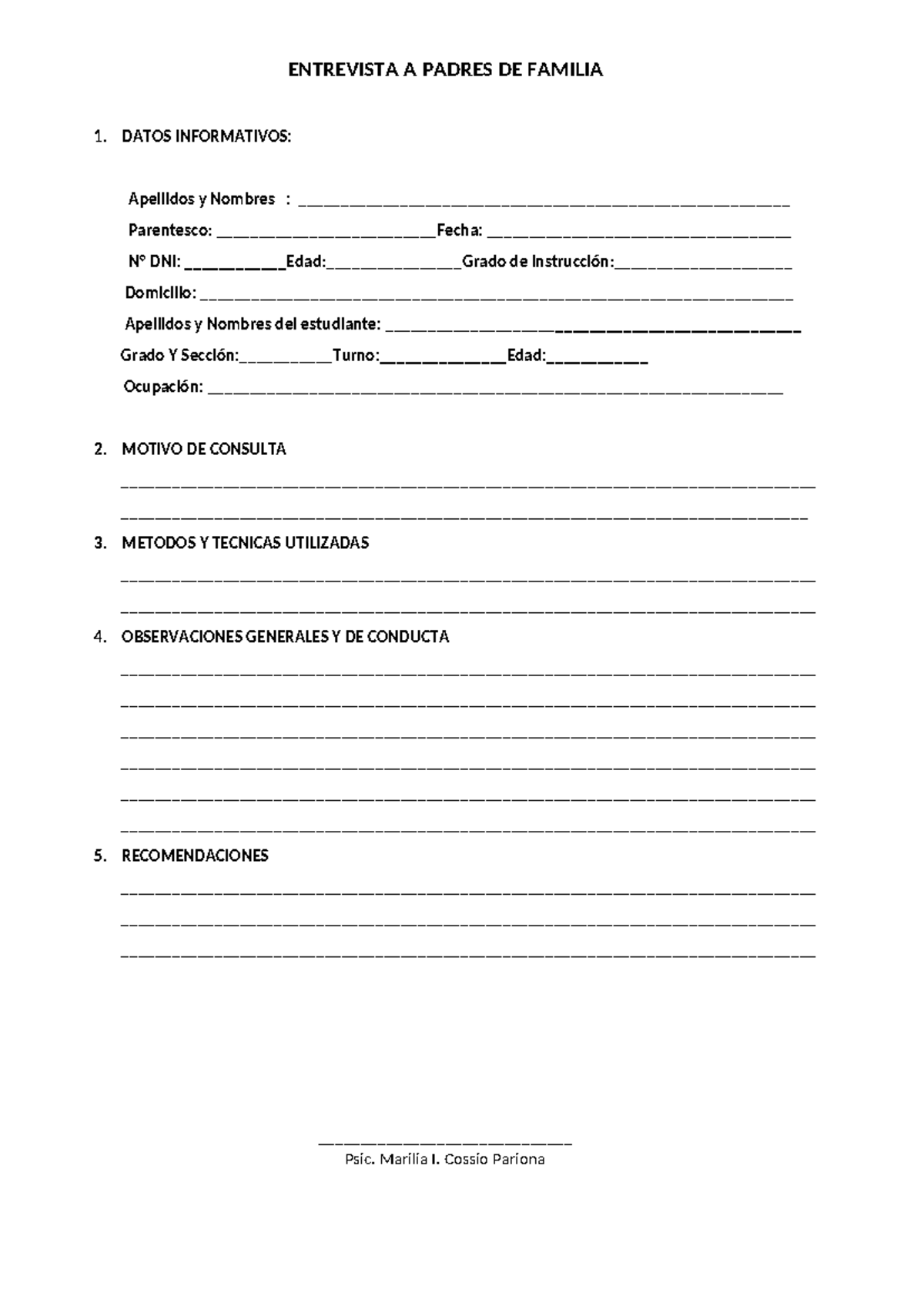 Entrevista a padres de familia - ENTREVISTA A PADRES DE FAMILIA 1 ...