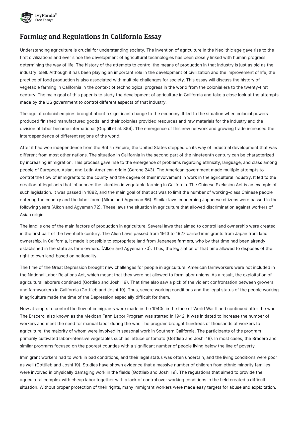 Farming and Regulations in California - 1107 Words Essay Example ...