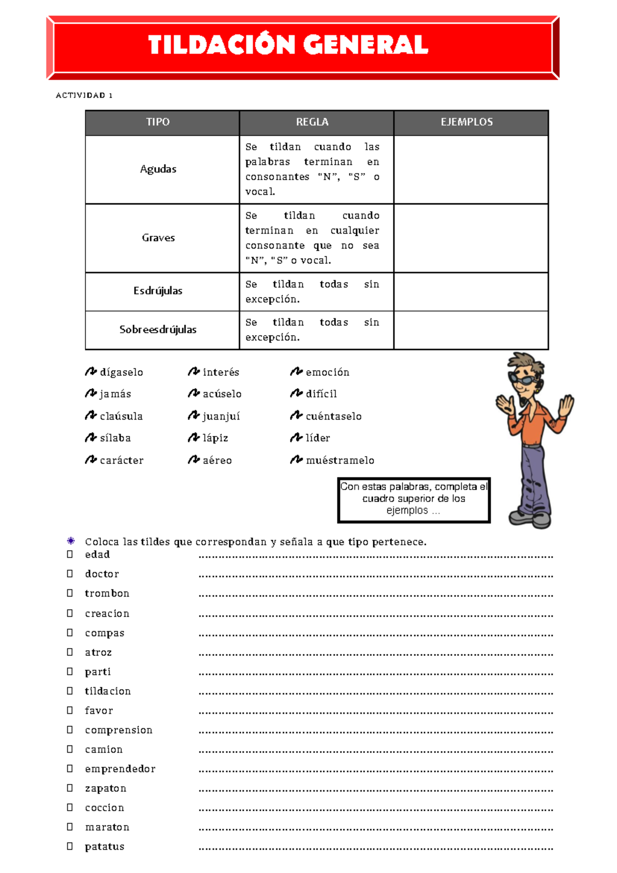Ficha Tildacion 6TO CI - COMUNICACION - ACTIVIDAD 1 TIPO REGLA EJEMPLOS ...