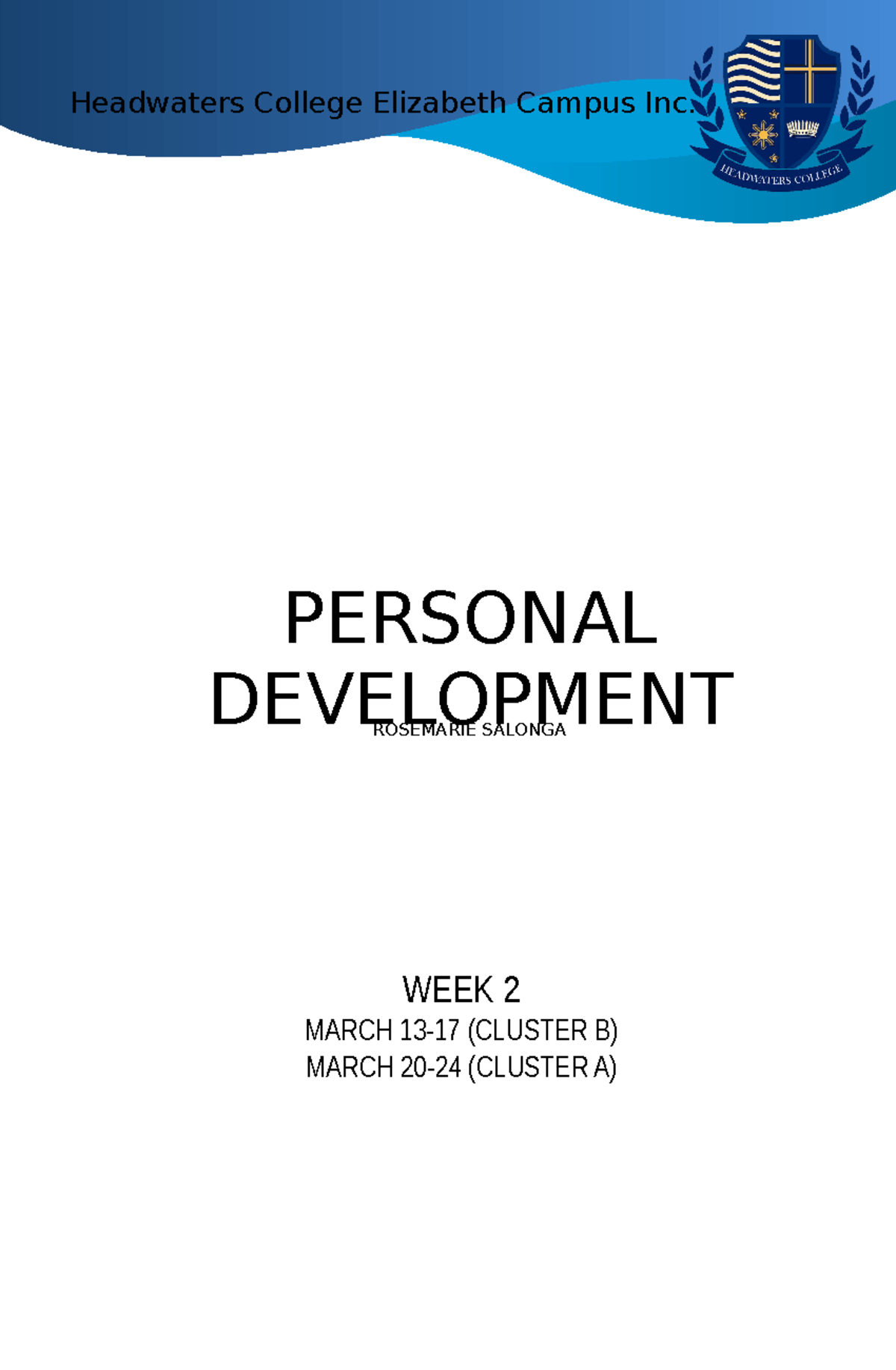 Perdev WEEK 2 - PERSONAL DEVELOPMENT PARTIAL MODULE - Headwaters ...