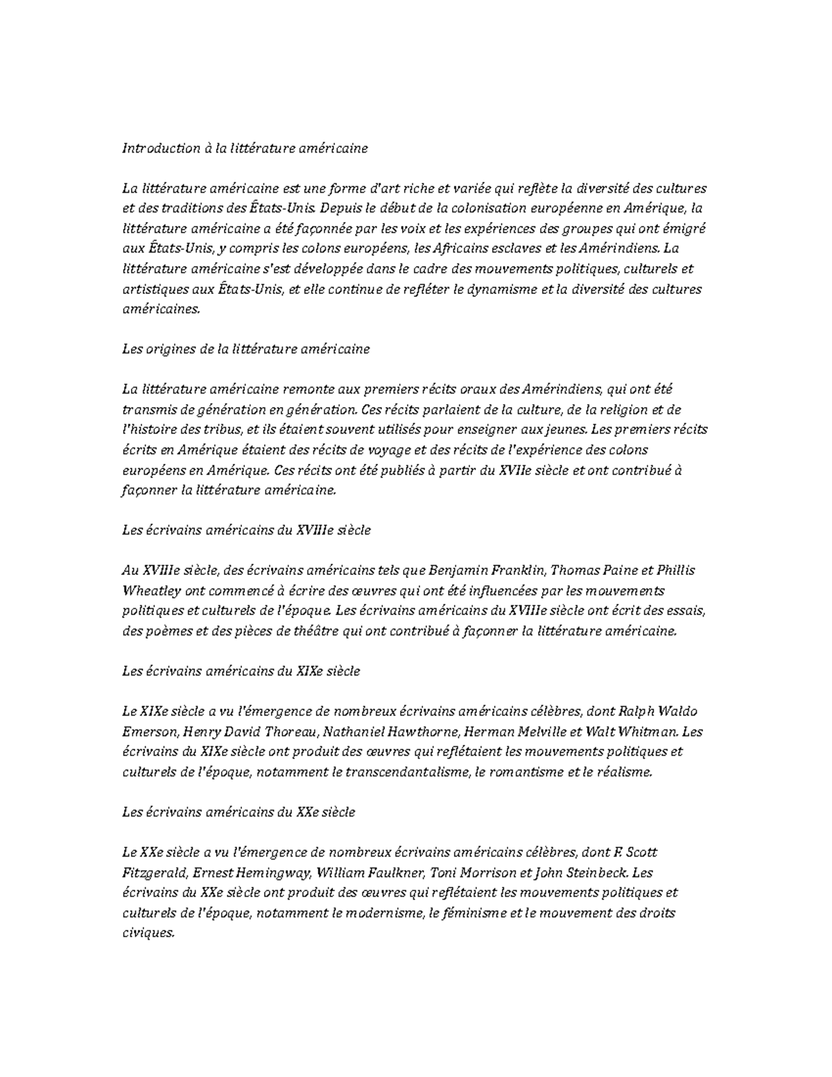 American Literature Study Notes - Introduction à la littérature ...