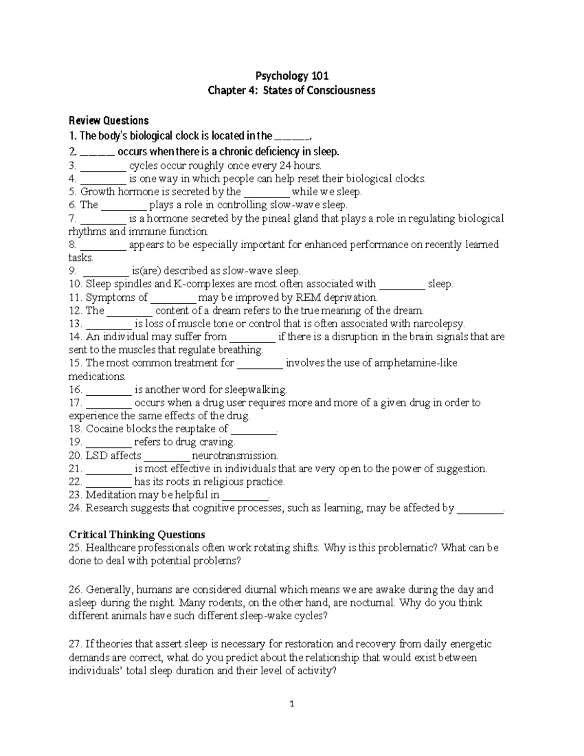 Chapter 4 - Assignments and quizzes - Psychology 10 1 Chapter 4: States ...