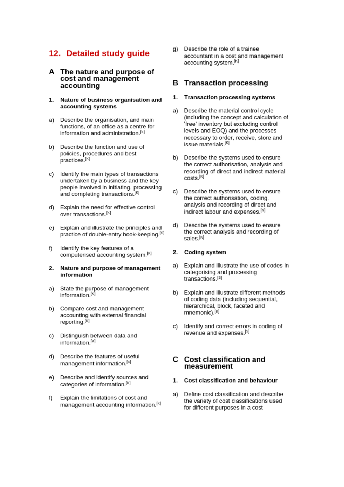Ma1 syllabus - Management Accounting - Studocu