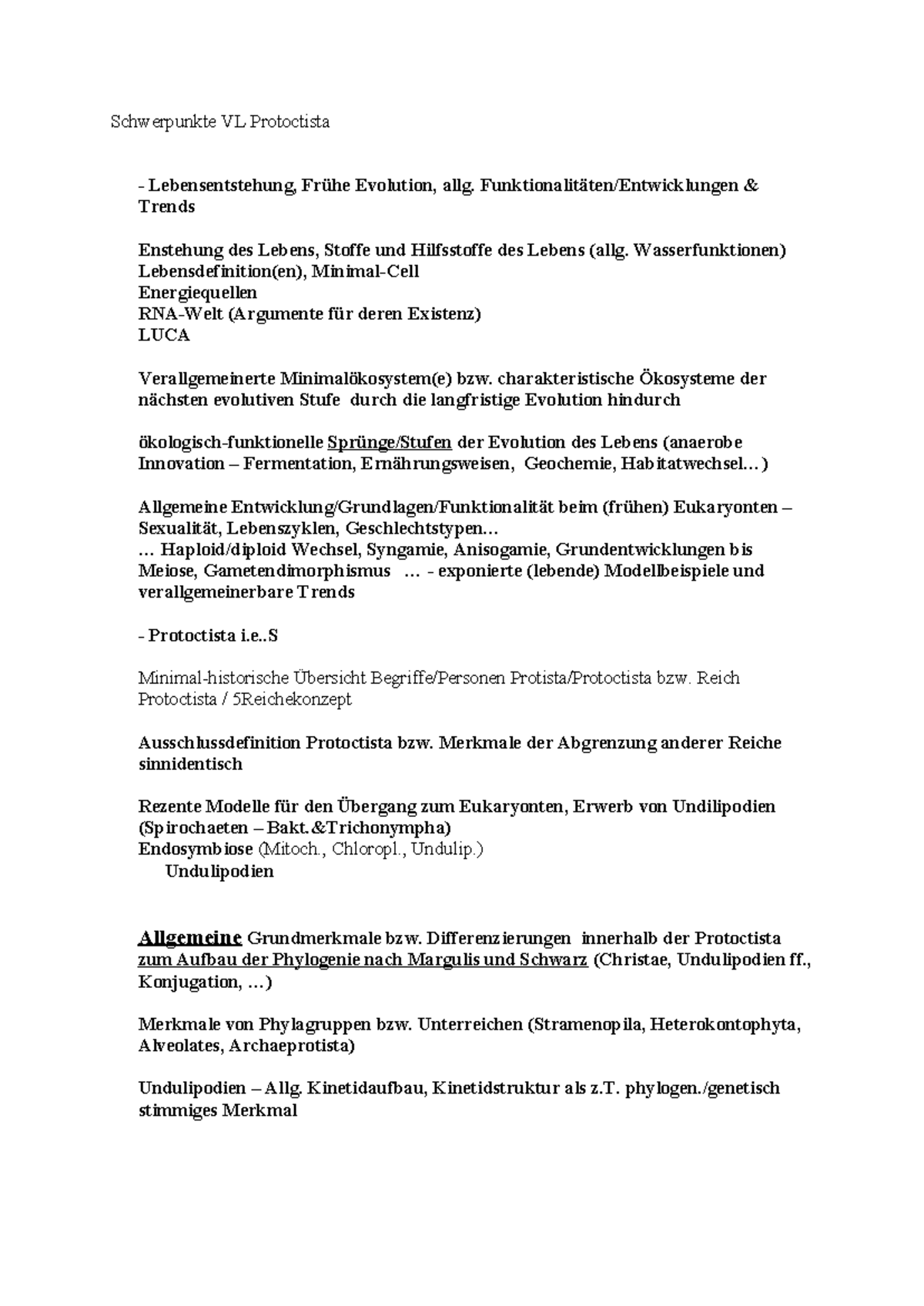 Schwerpunkte Orientierung Klausur VL Protoctista 2023 24 3 ...