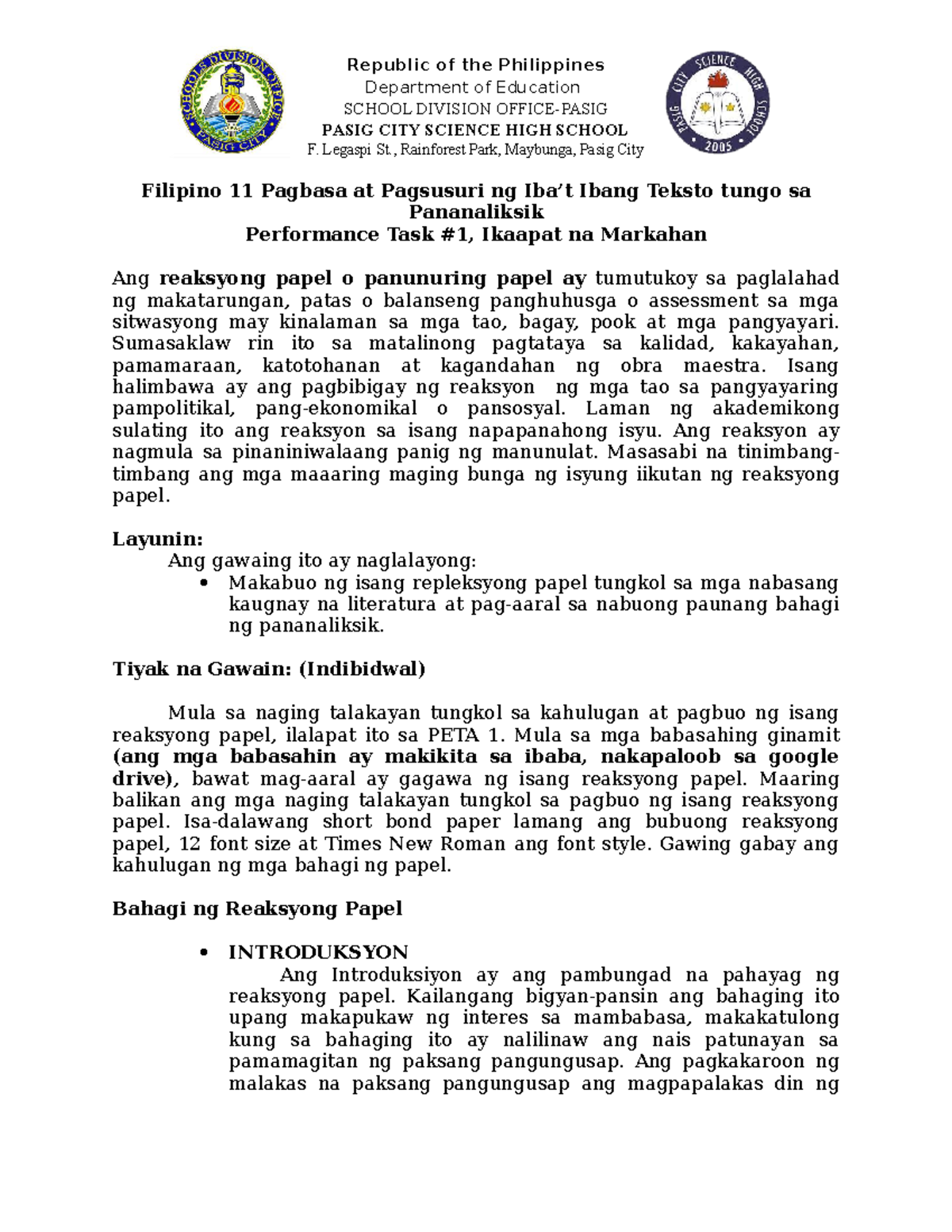 PETA 1 TASK Sheettttttttttttttttttttttttttttttttttttttt - Department of ...