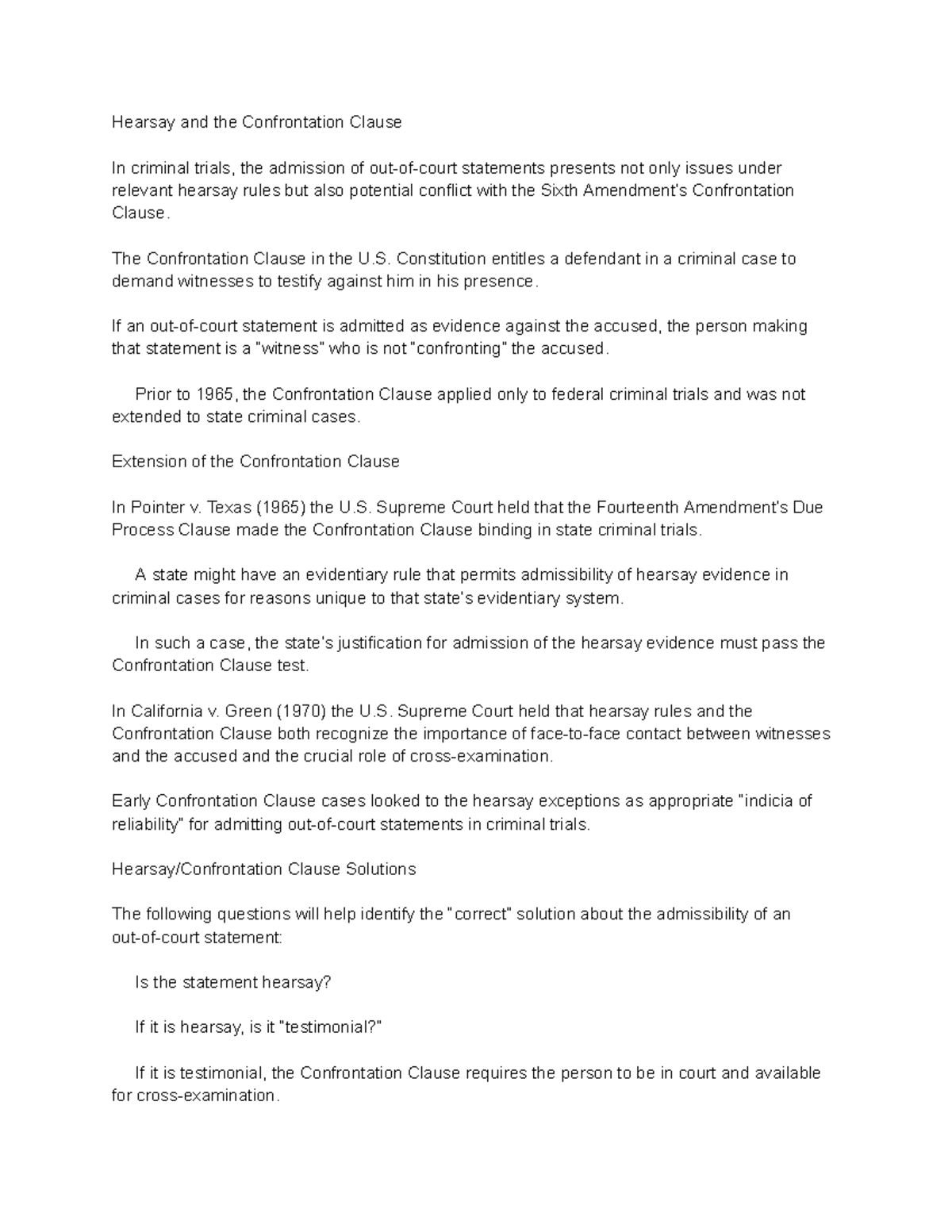 Ch 8 - Brammell - Hearsay and the Confrontation Clause In criminal ...