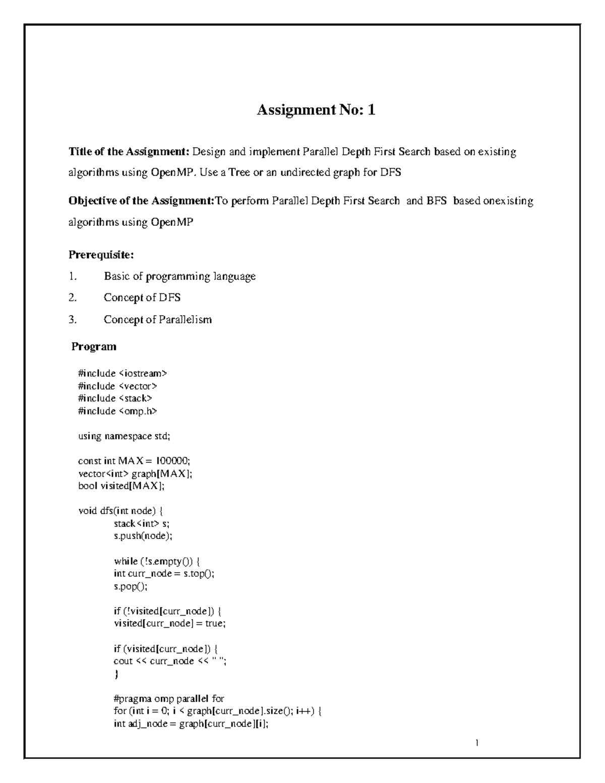 Hpcassignment 1 to 4 - Assignment No: 1 Title of the Assignment: Design and implement Parallel ...