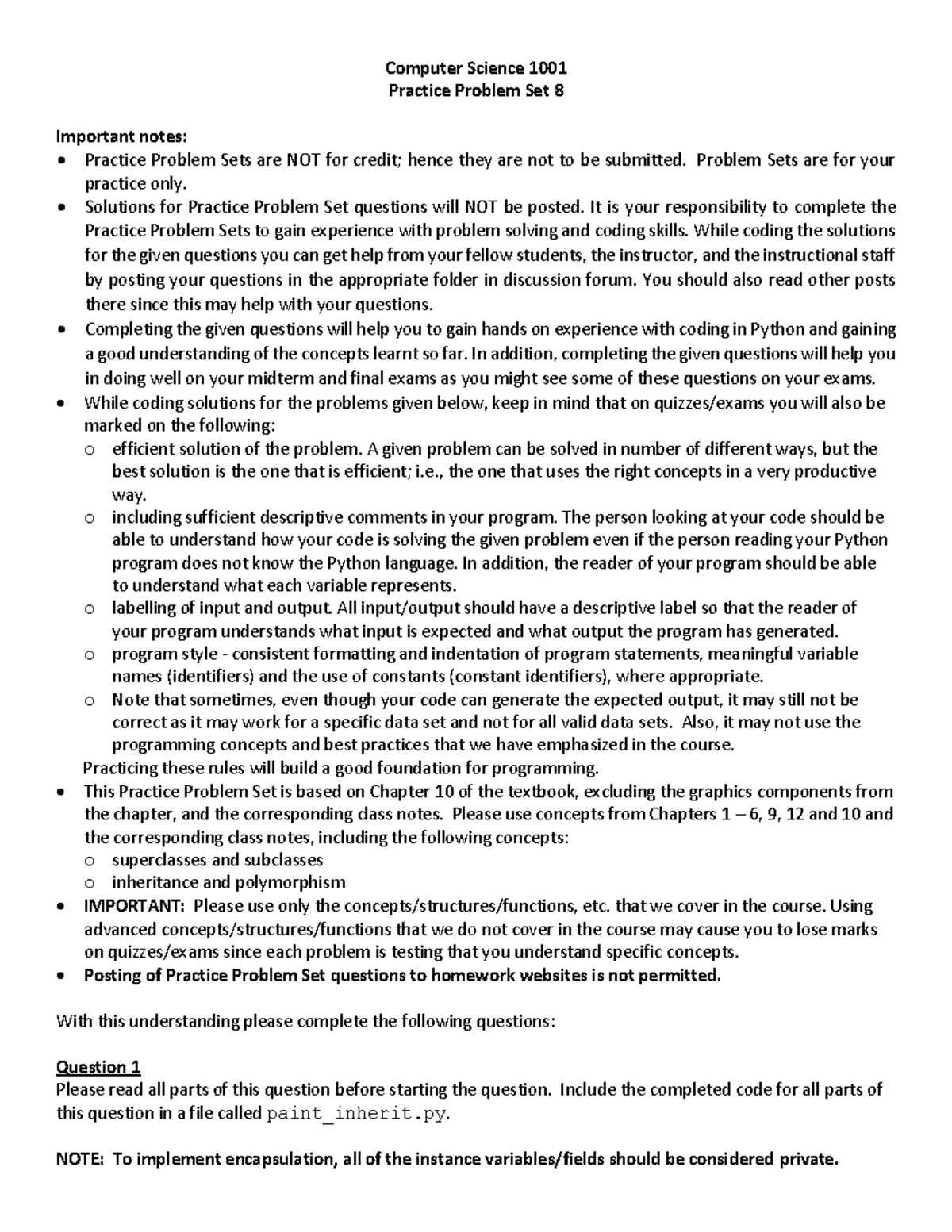 Practice Problem Set 8 - Computer Science 1001 Practice Problem Set 8 ...