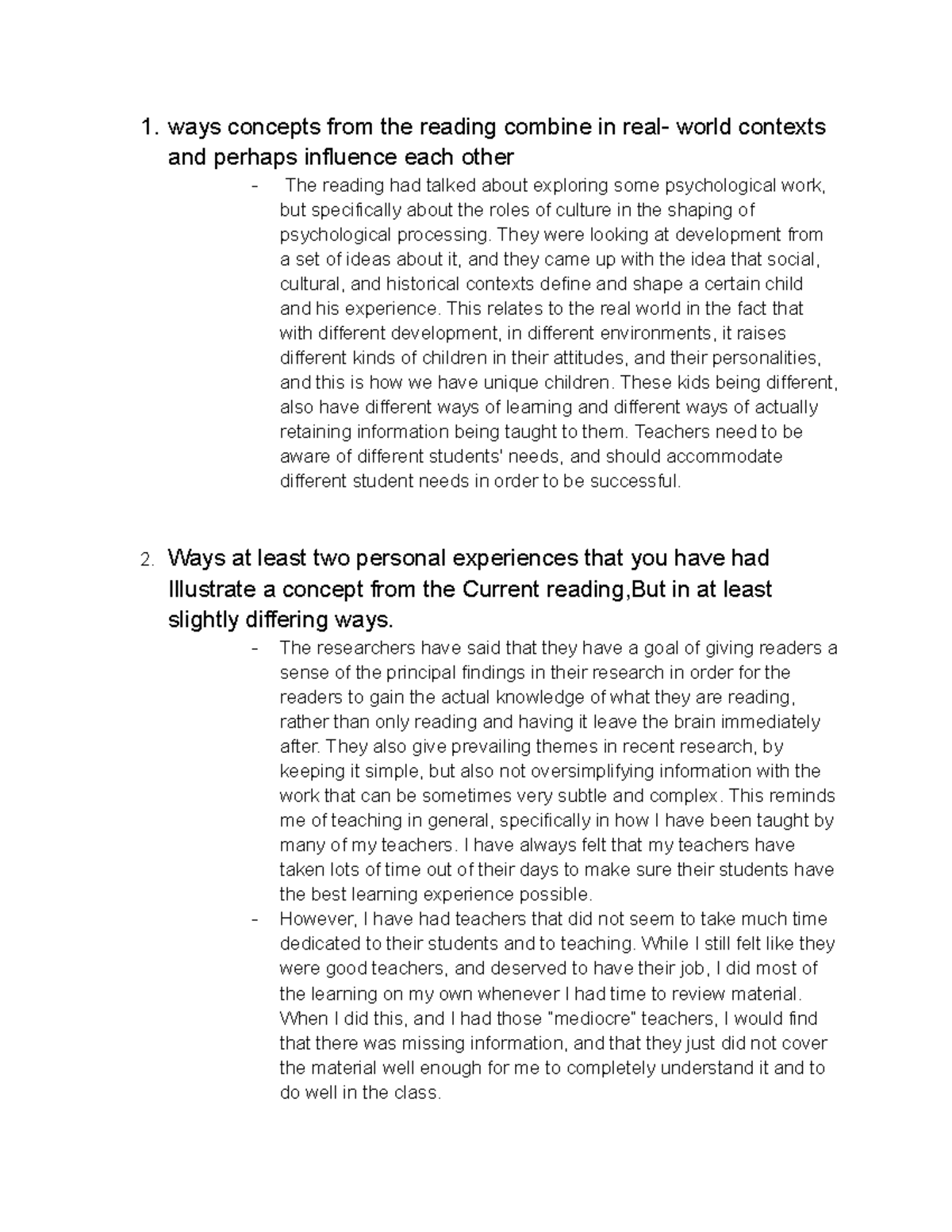 TE reflection 2 - In class writing assignments, perfect example of what ...