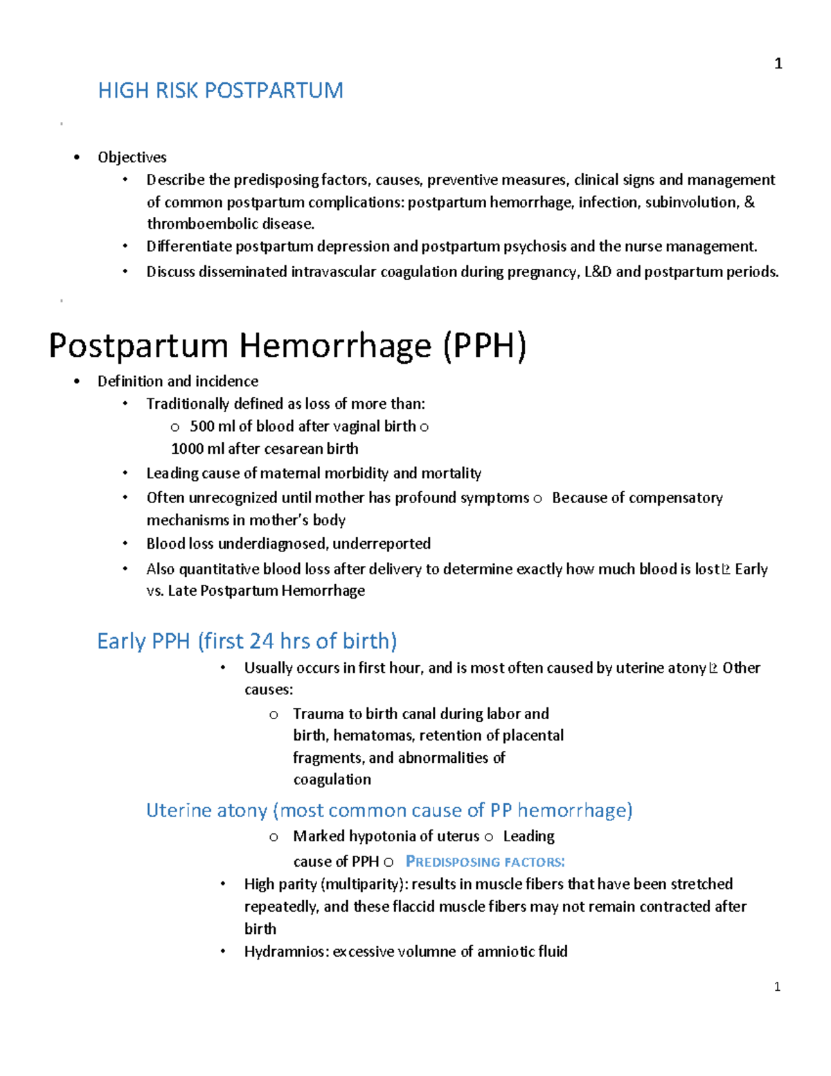 HIGH RISK Postpartum Impact - ####### 1 1 HIGH RISK POSTPARTUM ...