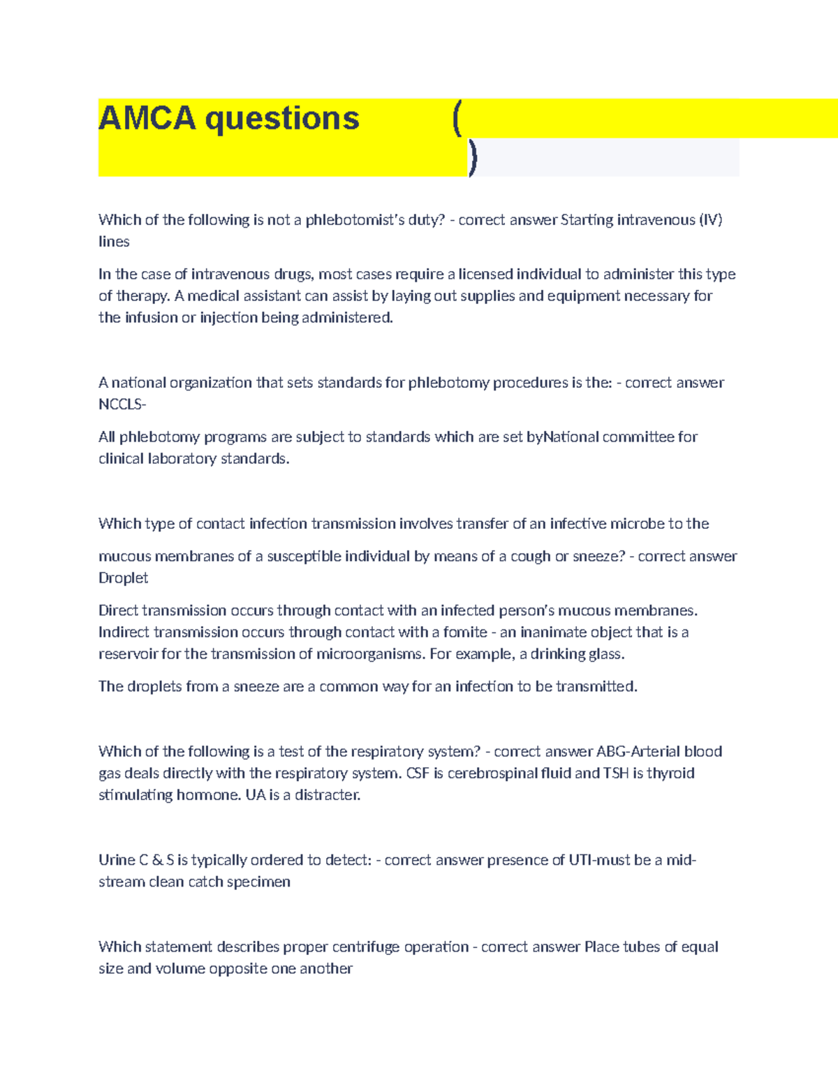 AMCA questions 🌼🌷(with complete solutions) - AMCA questions 🌼🌷 w( www ...