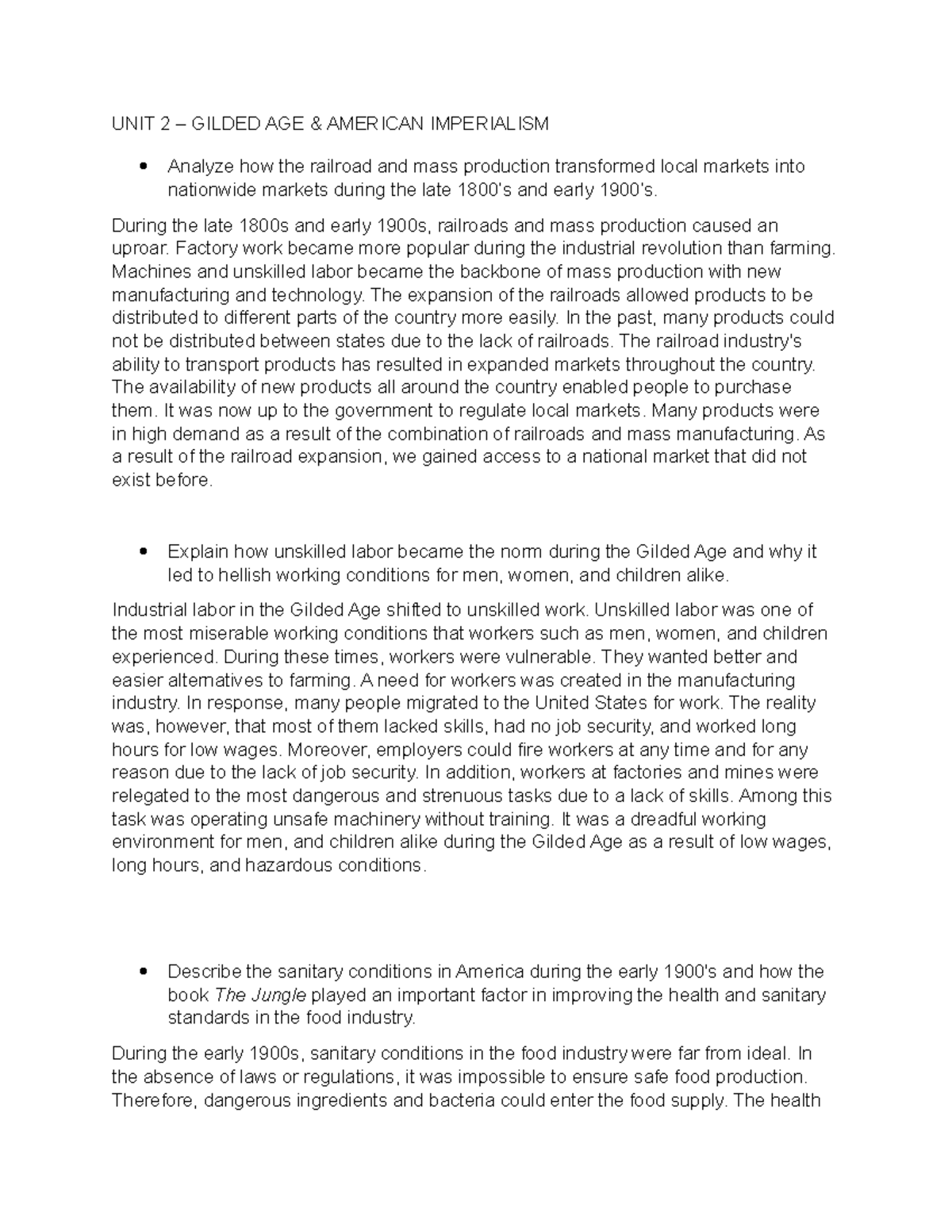 Critical Thinking Assignment 2- United States History - UNIT 2 – GILDED ...