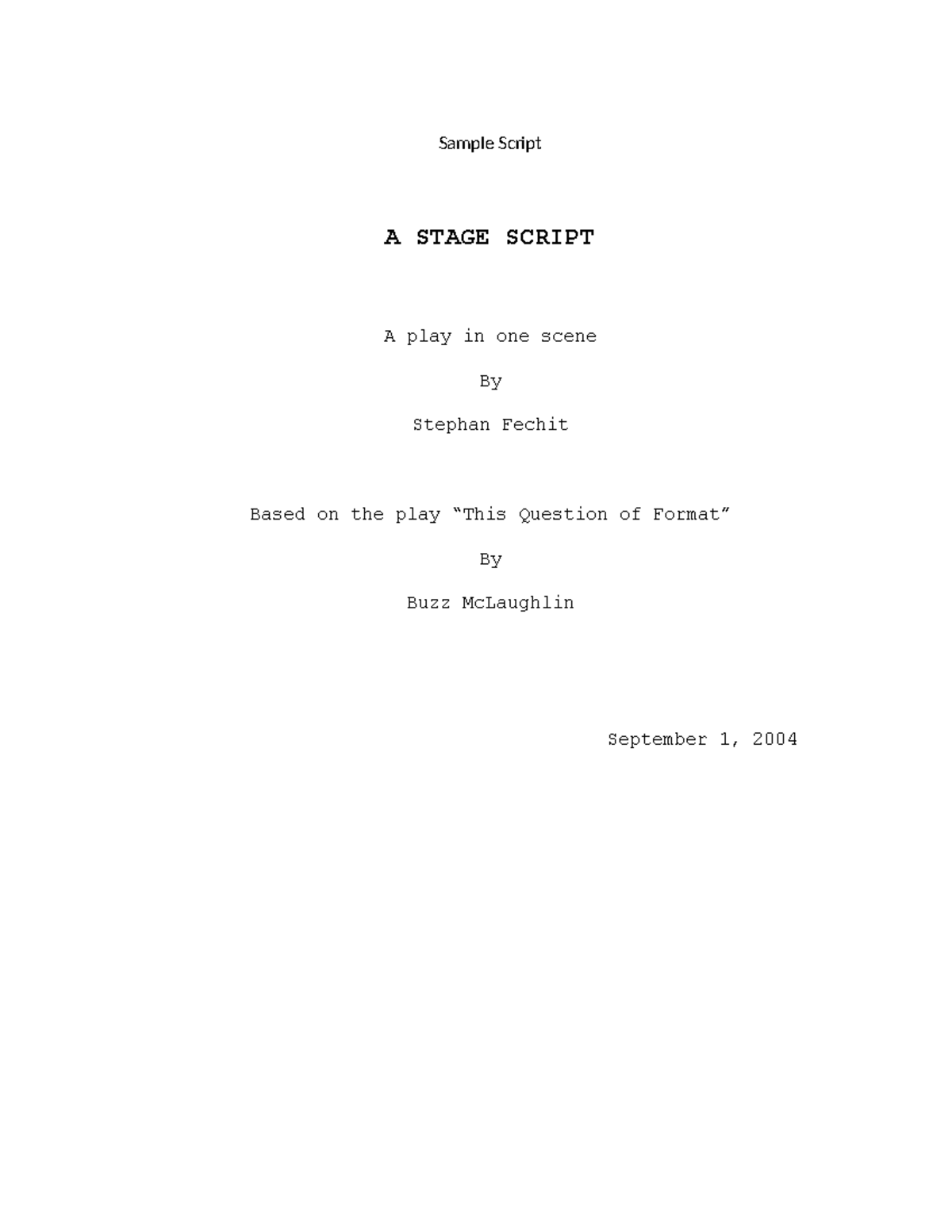 Play Scripting Format Notes Sample Script A Stage Script A Play In 9982