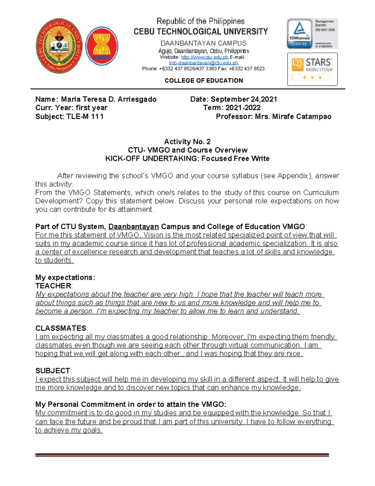 [Template] Activity No.2 Maria Teresa - Name: Maria Teresa D ...