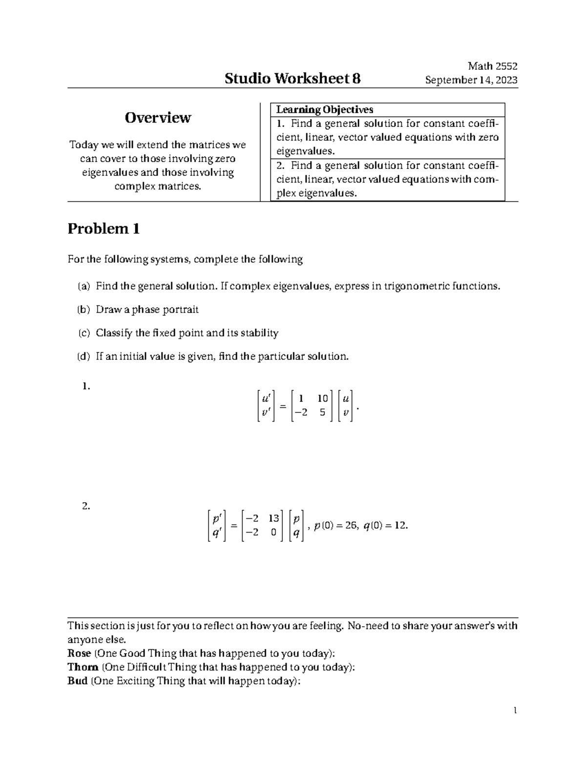 WS 8 - Studio worksheet 8 - Studio Worksheet 8 Math 2552 September 14 ...