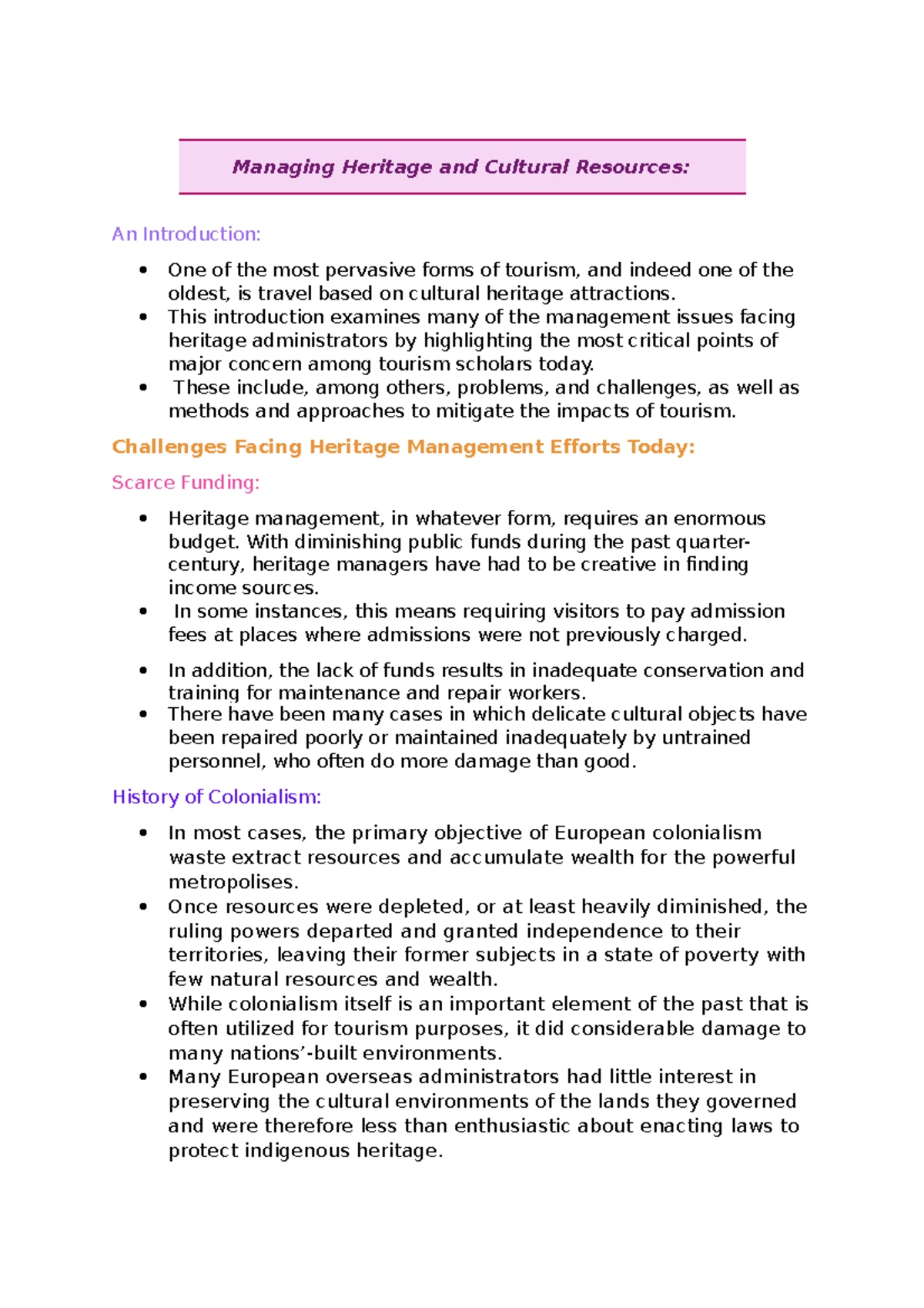 Managing Heritage and Cultural Resources - This introduction examines ...