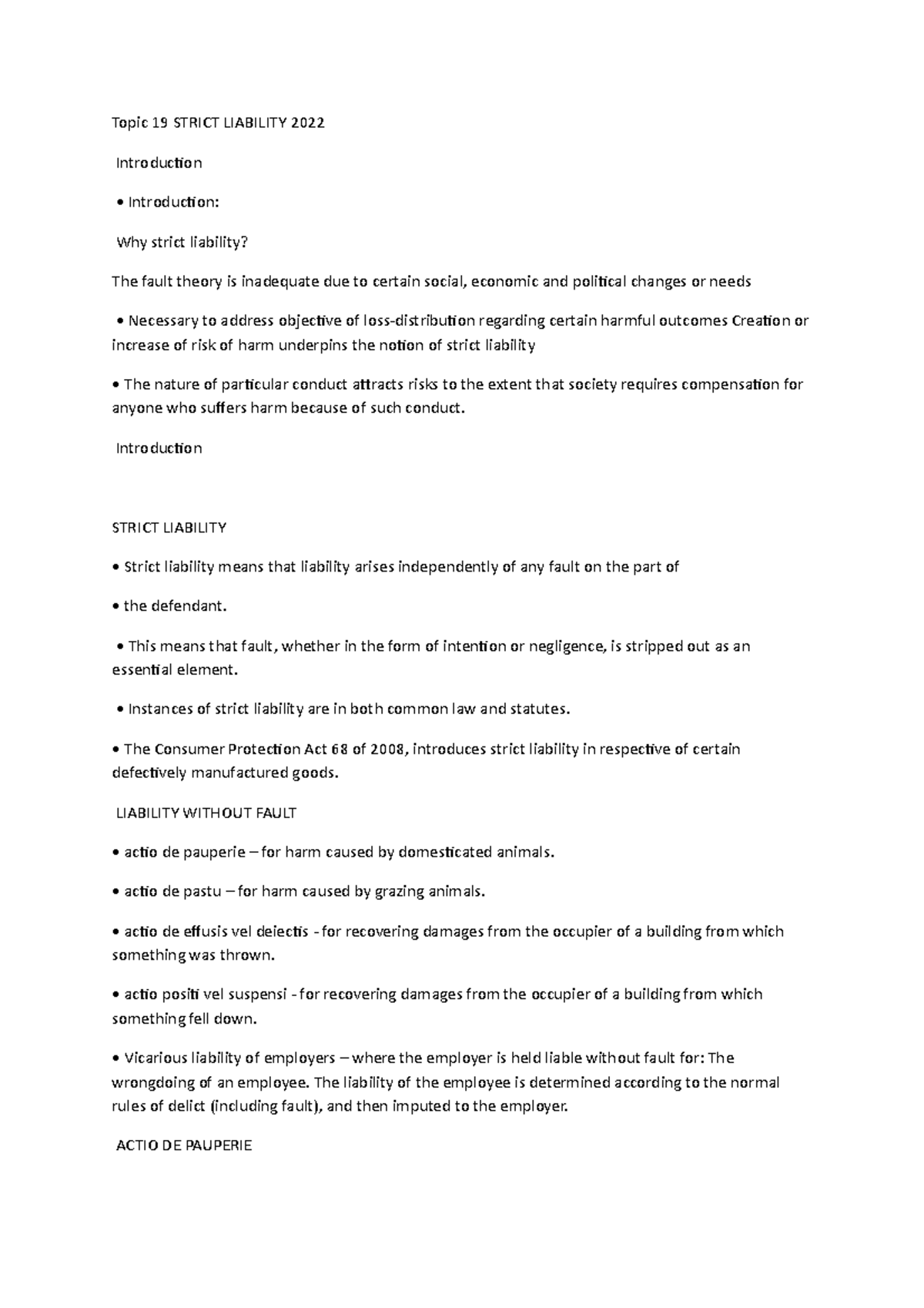Strict Liability - Lecture notes - Topic 19 STRICT LIABILITY 2022 ...