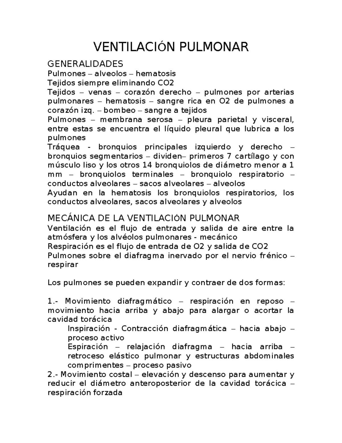 Ventilación Pulmonar - Resumen capitulo 38 de fisiología de Guyton y Hall - VENTILACIÓN PULMONAR ...