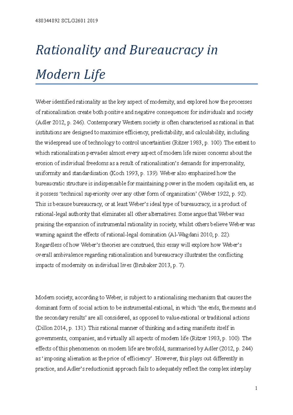 Weber Rationalisation & Bureaucracy - Rationality and Bureaucracy in ...