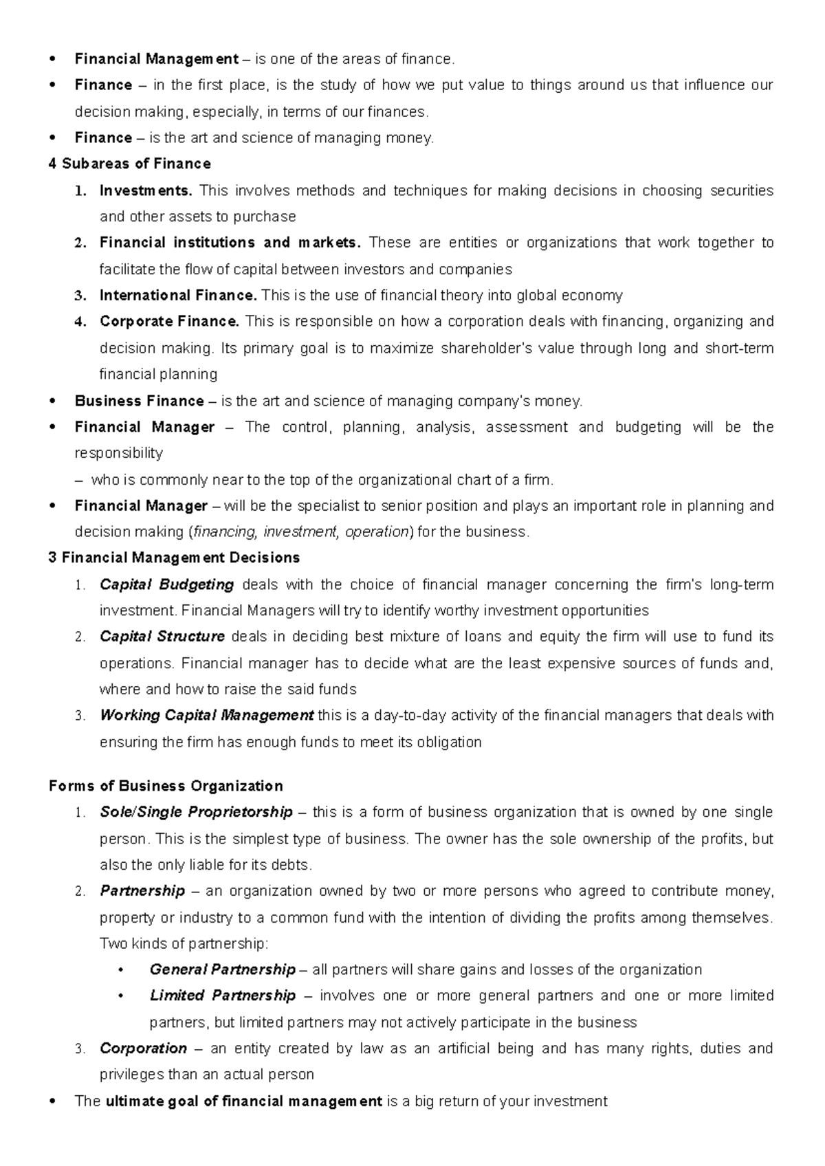 Financial-Management - Financial Management – is one of the areas of ...