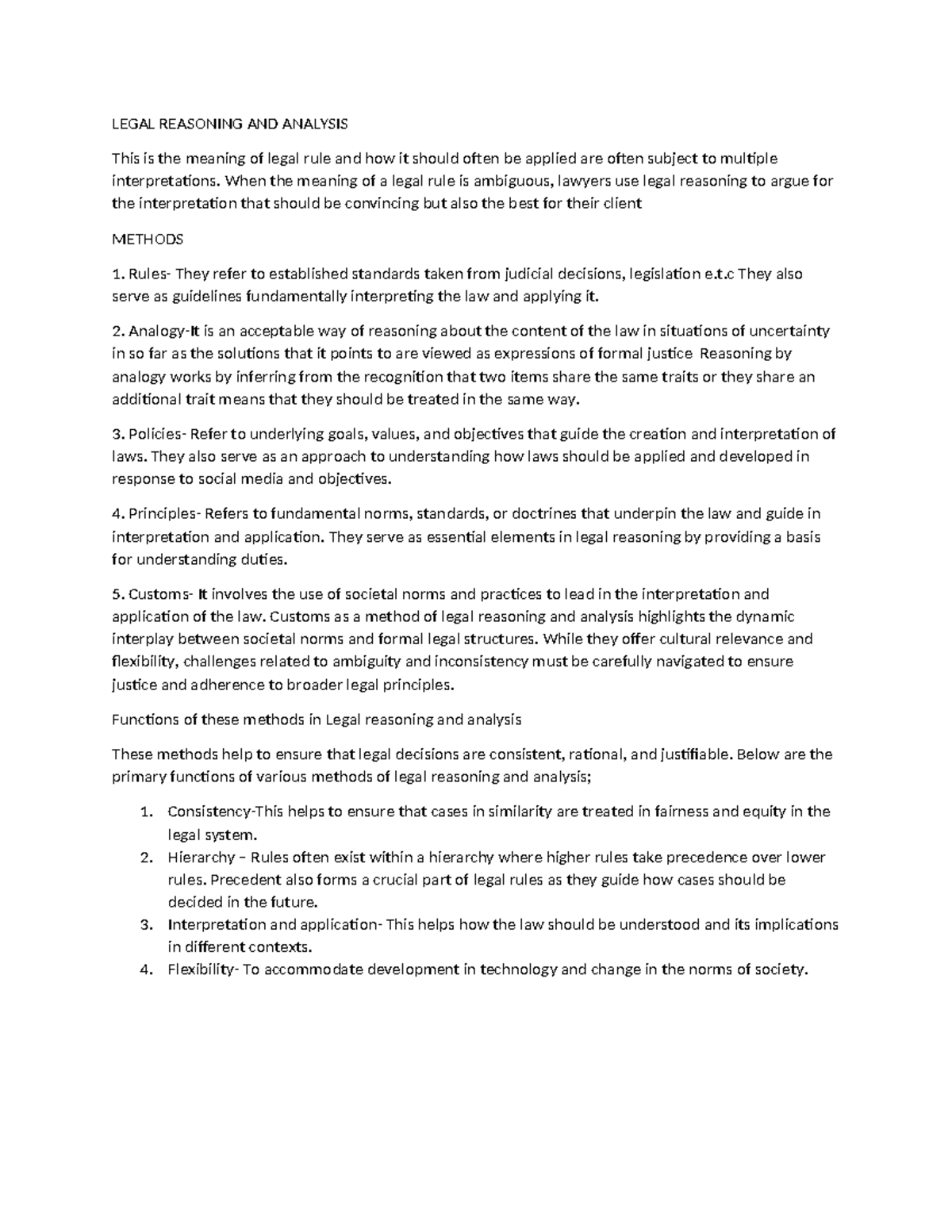 Legal Reasoning AND Analysis - LEGAL REASONING AND ANALYSIS This is the ...