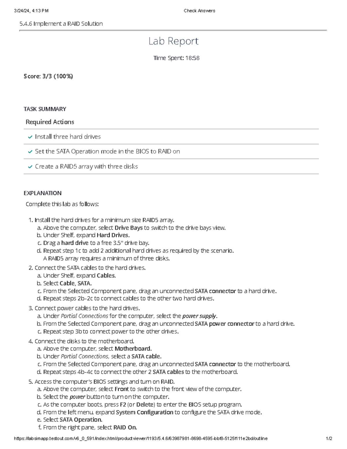 5.4.6 raid lab - practice lab - 3/24/24, 4:13 PM Check Answers - Studocu
