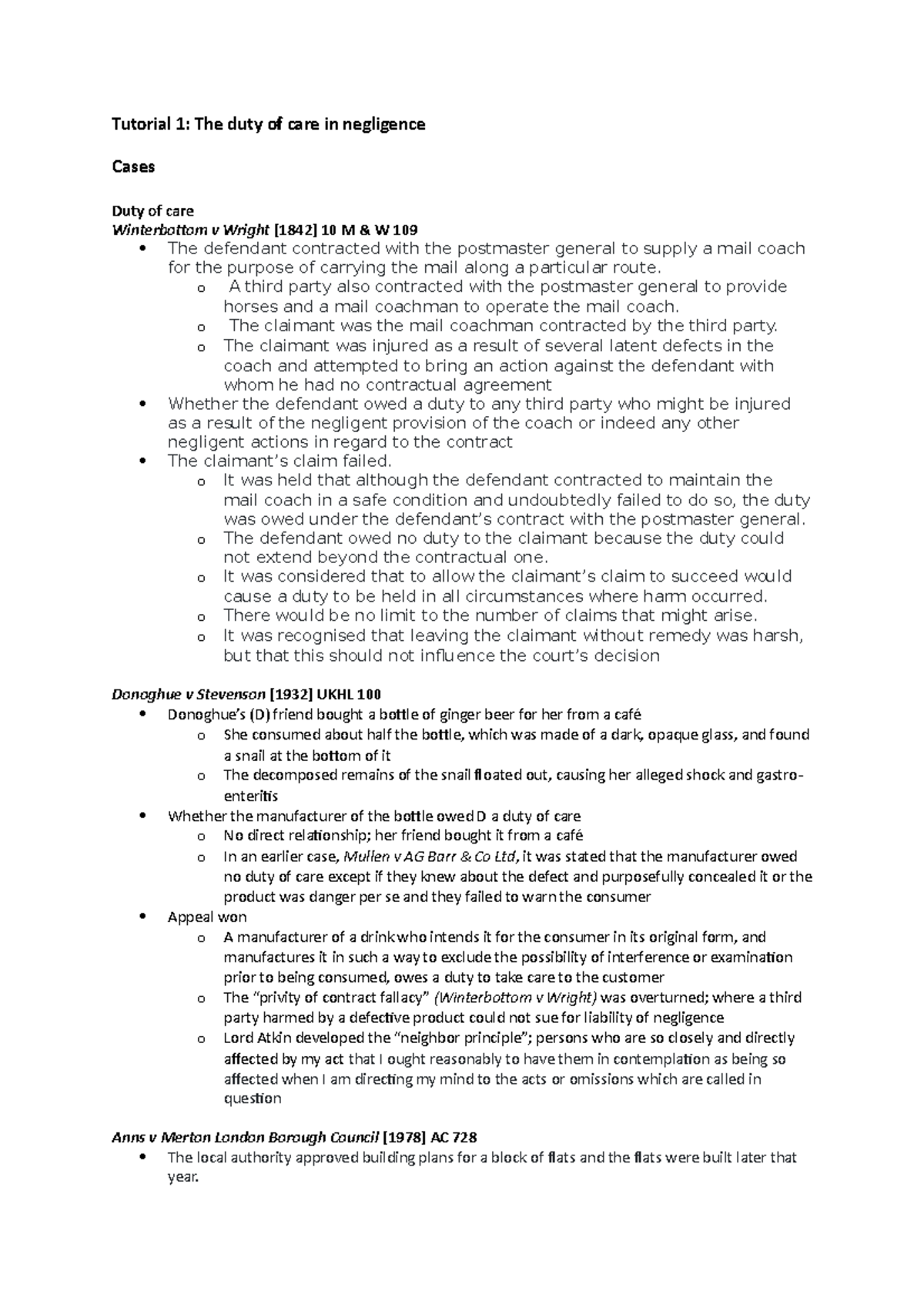 The duty of care in negligence - Tutorial 1: The duty of care in ...