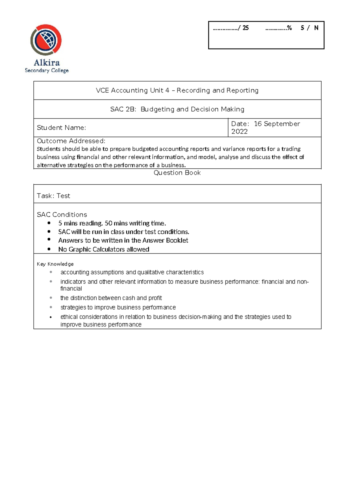 2022 Decision Making SAC Question Book - VCE Accounting Unit 4 ...