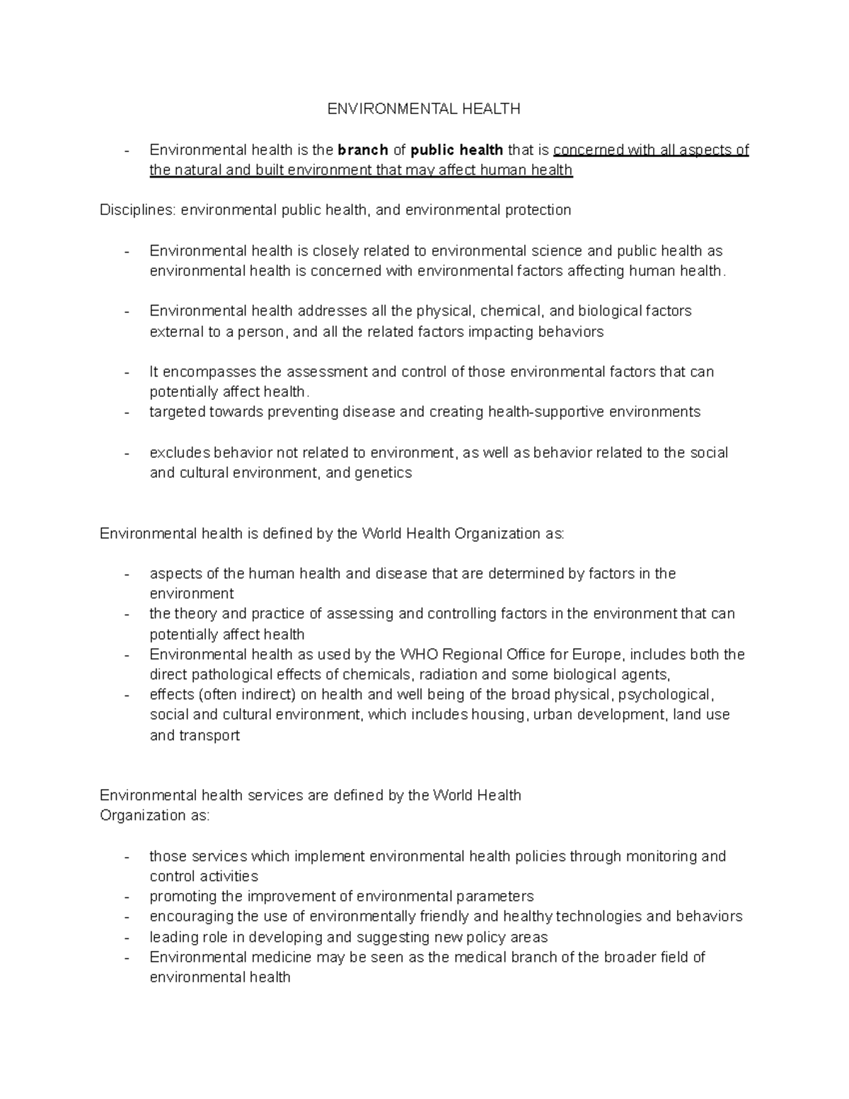 Environmental Health (CPH LEC) - ENVIRONMENTAL HEALTH Environmental ...