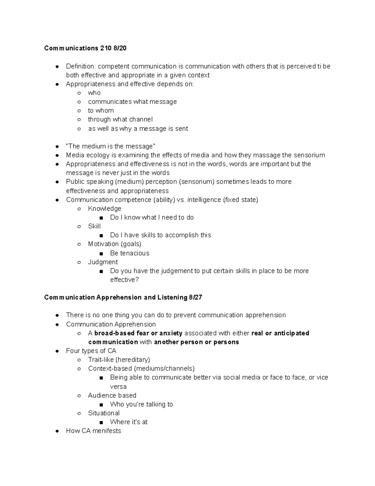 COMM 210 Notes - Communications 210 8/ Definition: competent ...