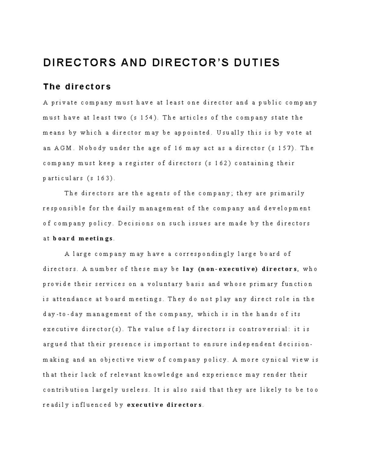Directors AND Directors Duties - D I R E C T O R S A N D D I R E C T O ...