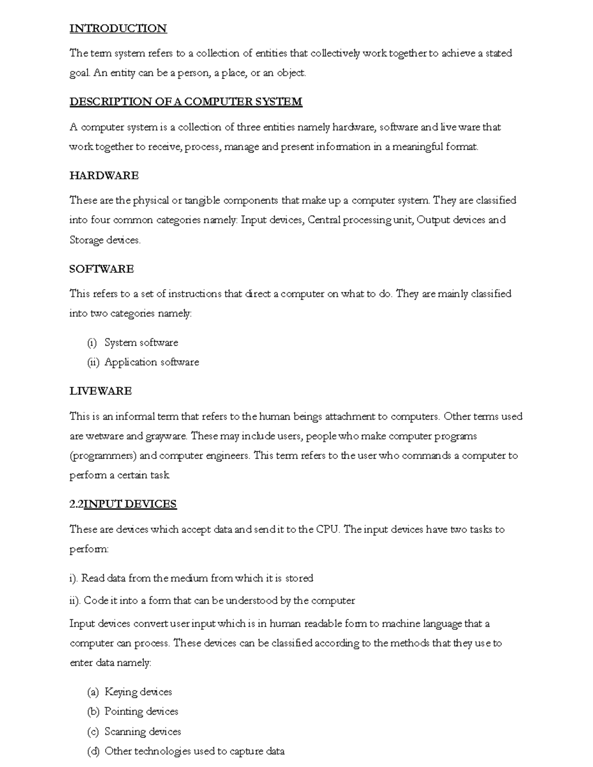 Chapter II Input Devices - INTRODUCTION The term system refers to a ...