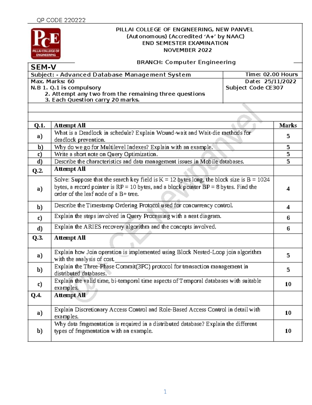 Advanced Database Management System - Marks: 60 N 1. Q is compulsory 2 ...