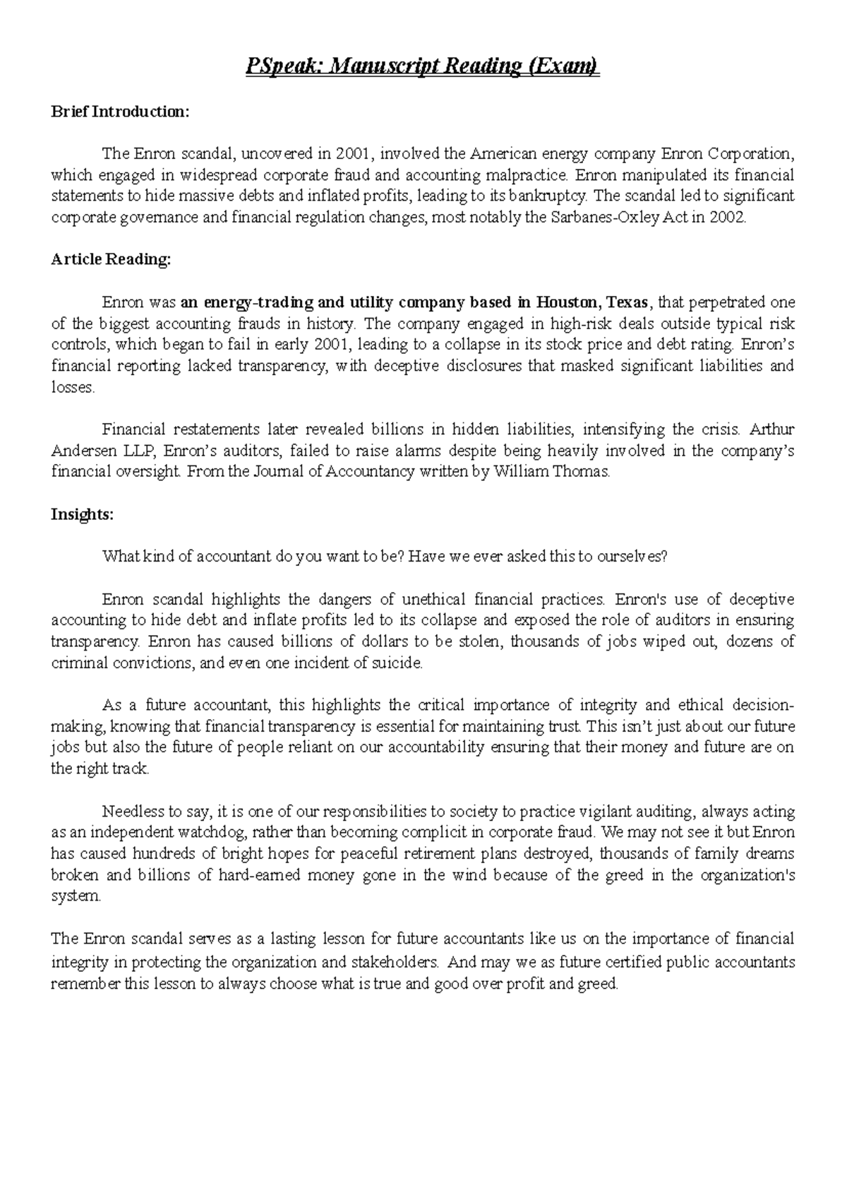 Manuscript Reading and Speaking - PSpeak: Manuscript Reading (Exam ...