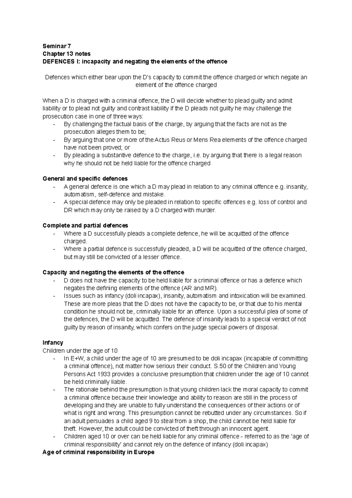 Forensic Law Practice- Defences: incapacity and negating the elements ...