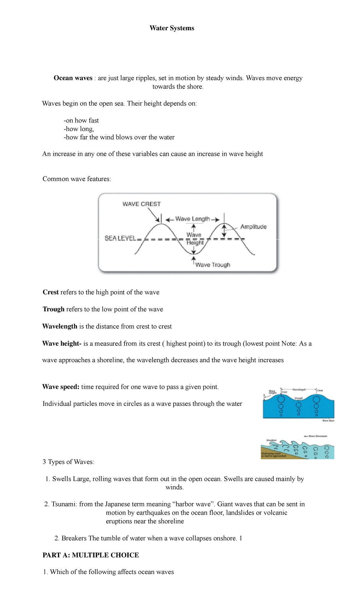 Water Systems PDF - Water Systems Ocean waves : are just large ripples ...