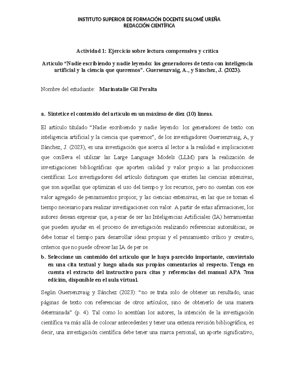 Marinatalie Gil - Actividad 1 - INSTITUTO SUPERIOR DE FORMACIÓN DOCENTE ...