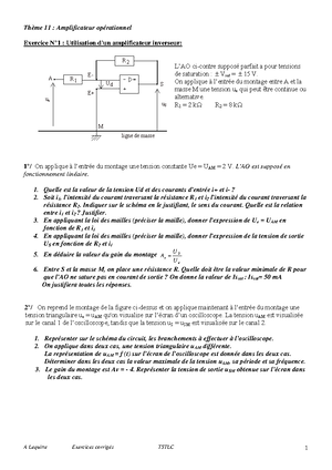 Amplificateur opérationnel AOP exercices 04 - Amplificateur opérationnel en régime linéaire ...