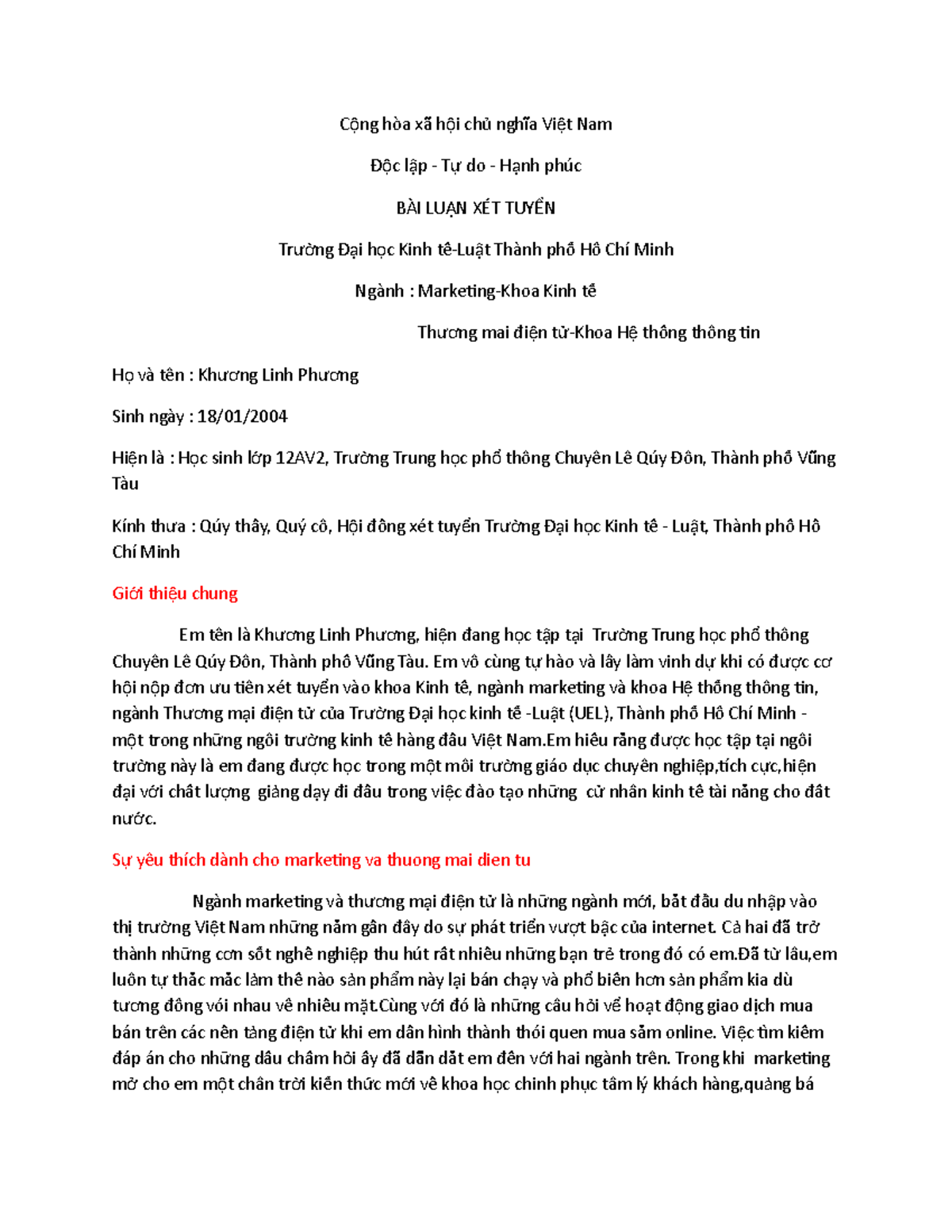 KLP-BAI LUAN XET Tuyen UEL - C ng hòa xã h i chộ ộ ủ nghĩa Vi t Namệ Đ c l p - Tộ ậ ự do - H nh ...