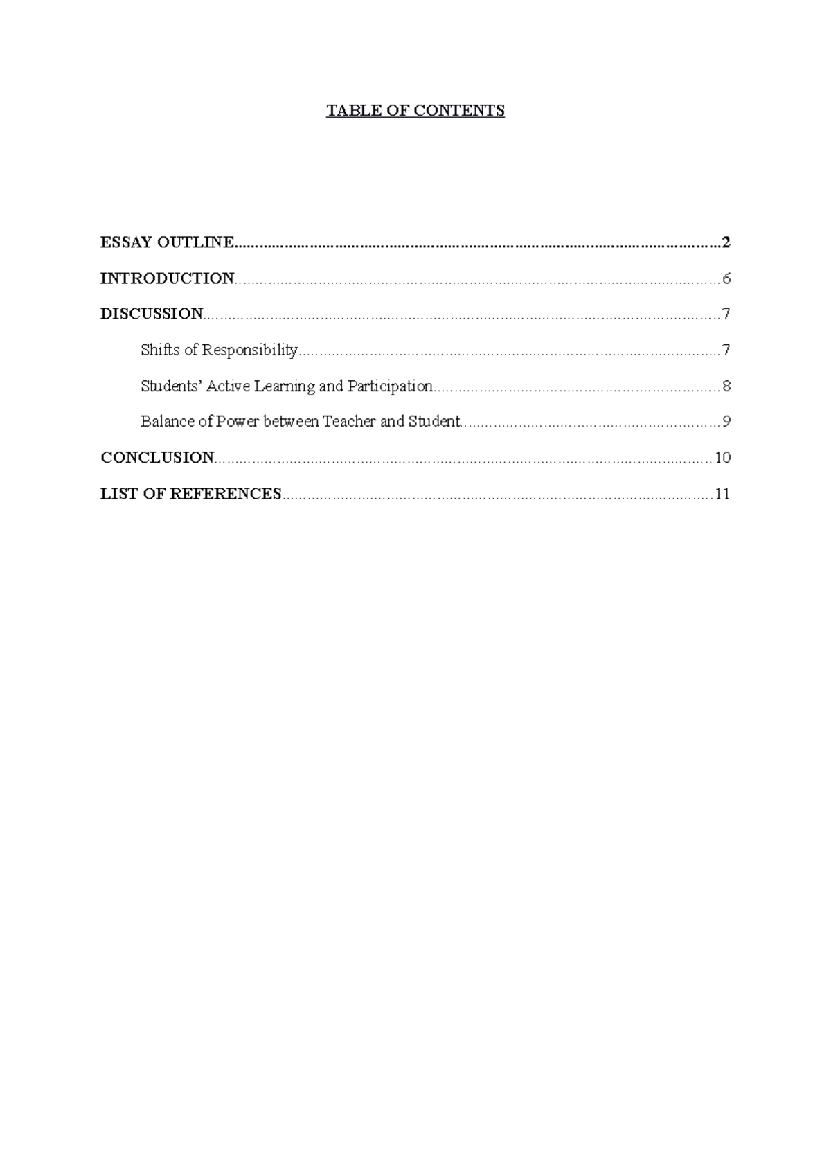 English essay: Student-centered approach to teaching - TABLE OF ...