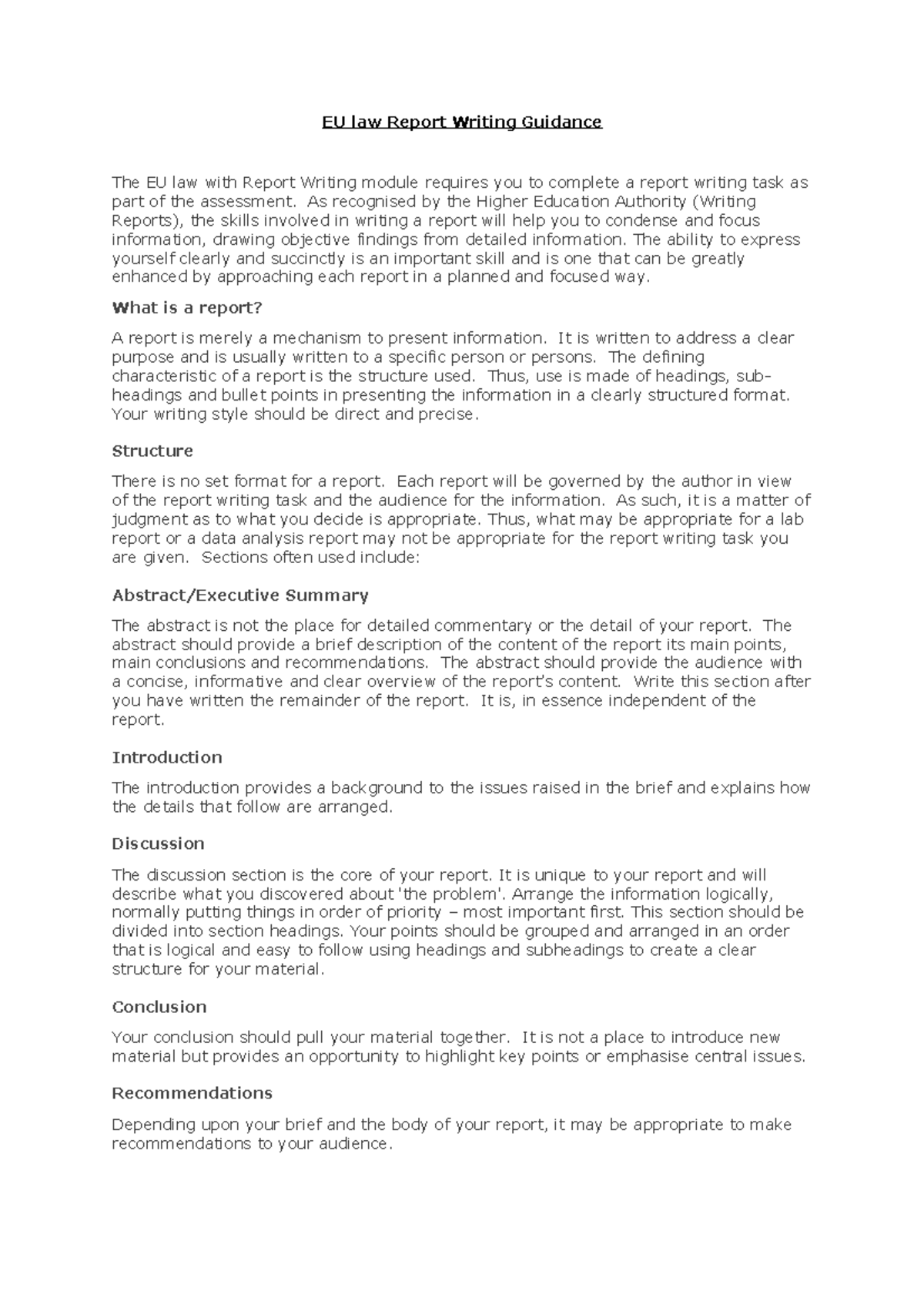 EU law Report Writing Guidance - As recognised by the Higher Education ...