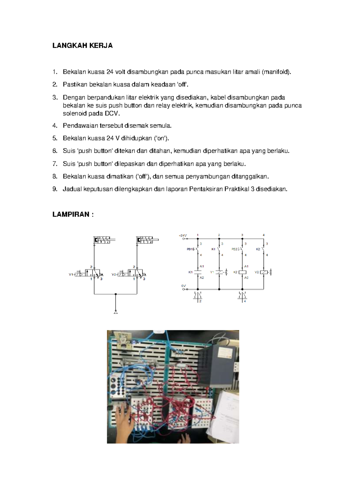 P3 ALIA - praktikal - LANGKAH KERJA 1. Bekalan kuasa 24 volt ...