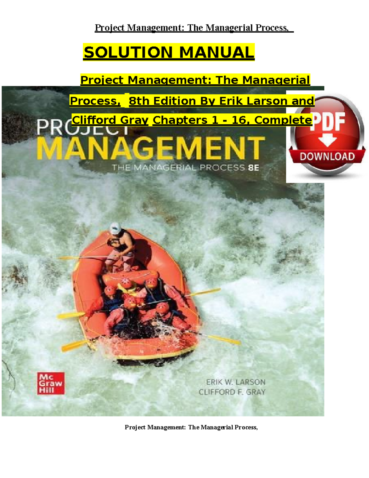 Solution manual for project management the managerial process 8th compressed - SOLUTION MANUAL ...