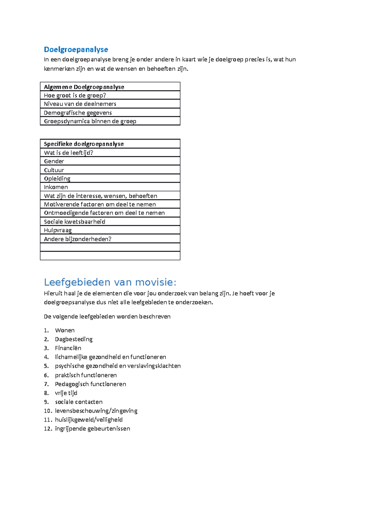Format Doelgroepanalyse - Doelgroepanalyse In een doelgroepanalyse ...