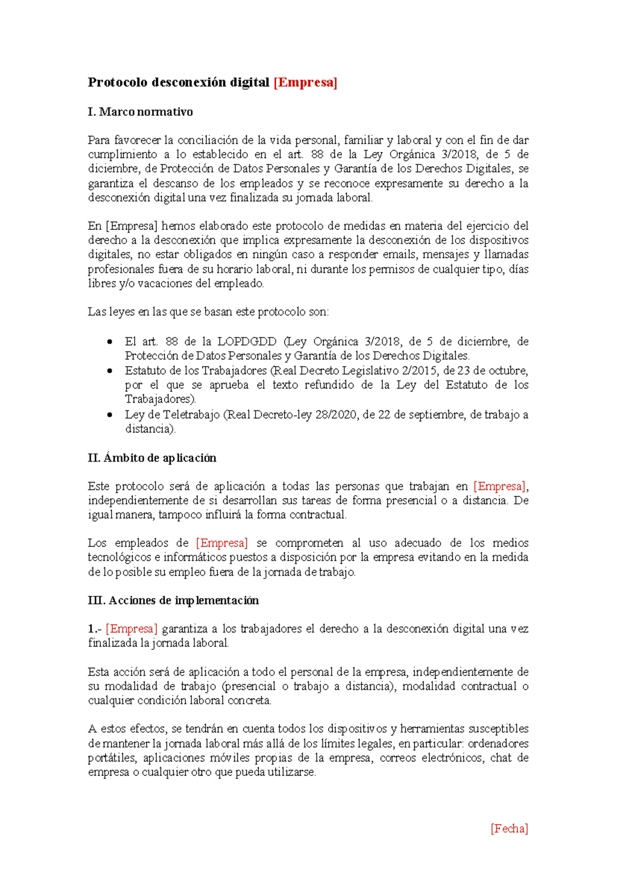 Protocolo de desconexion digital para una empresa - [Fecha] Protocolo desconexión digital ...
