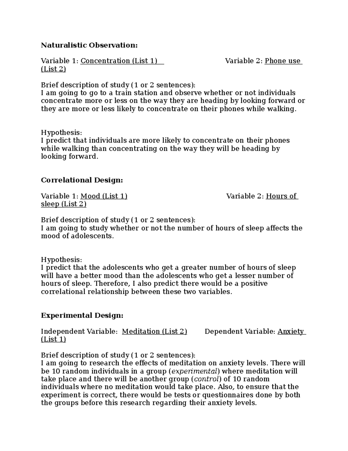 Activity Sheet 01 - Naturalistic Observation: Variable 1: Concentration ...